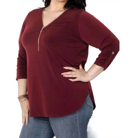 Zenana Outfitters | Tops | New Zenana Front Zip Blouse In Burgundy ...